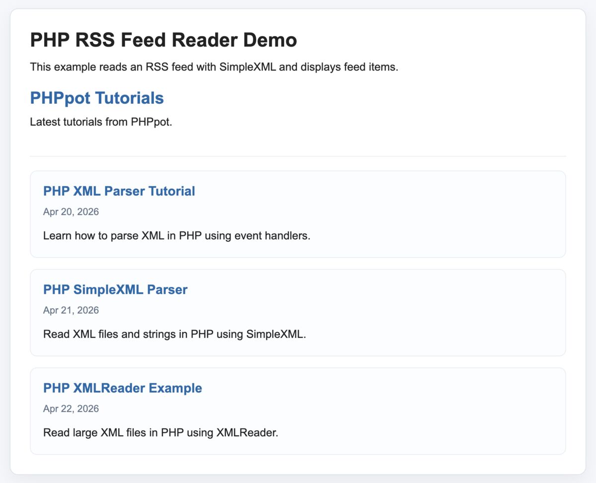 PHP RSS Feed Reader: Read and Display RSS Items - PHPpot