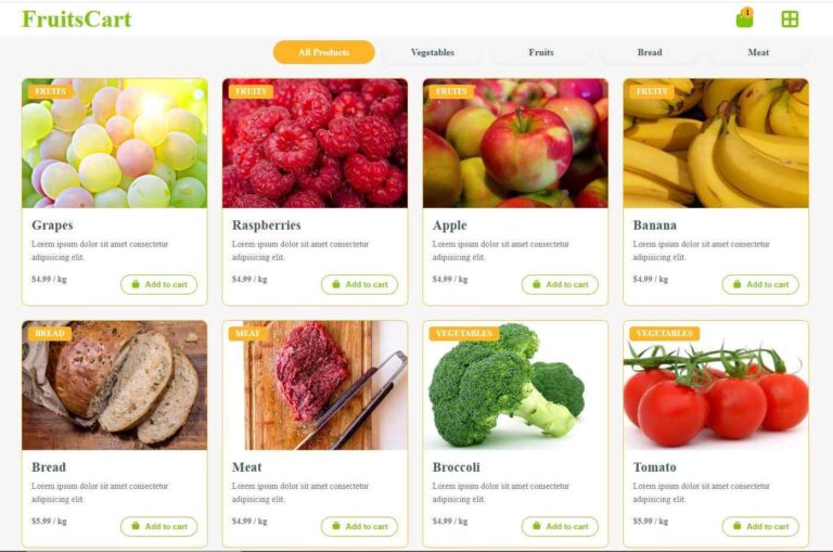 React Shopping Cart with Product Gallery and Client-Side Cart ...